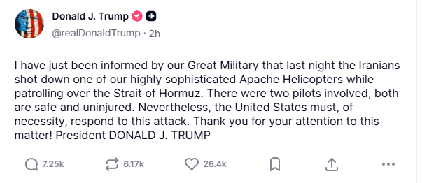 Trump says Iran shot down US helicopter and vows to respond – Blazingcatfur